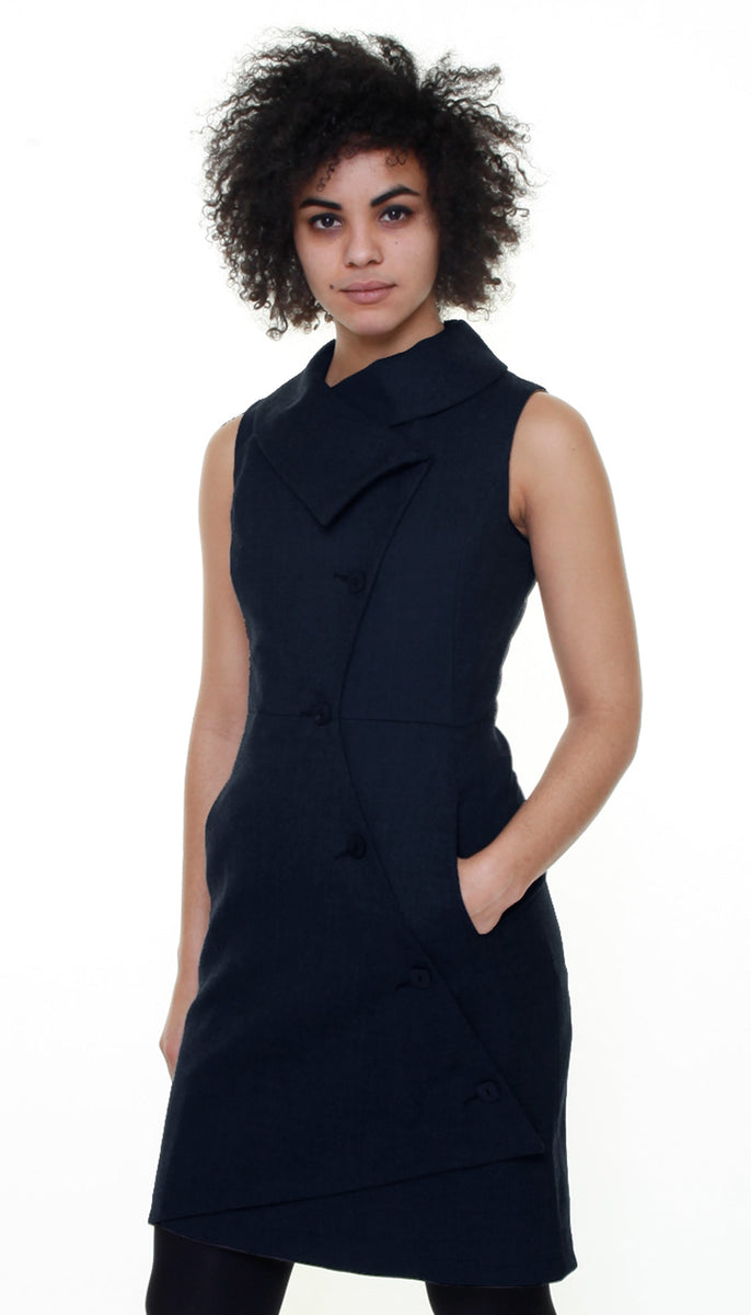 Swerve Vest Dress in Linen/ Midnight Navy – naturevsfuture